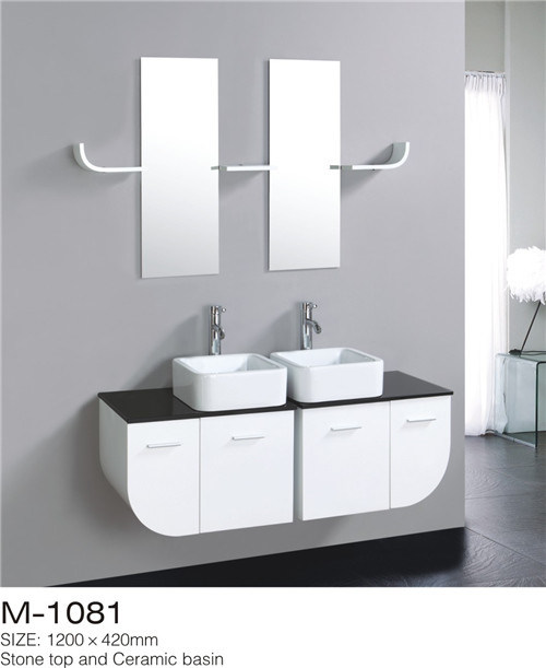 MDF Material Double Sink Vanity Unit , Wall Mounted Bathroom Cabinet ...